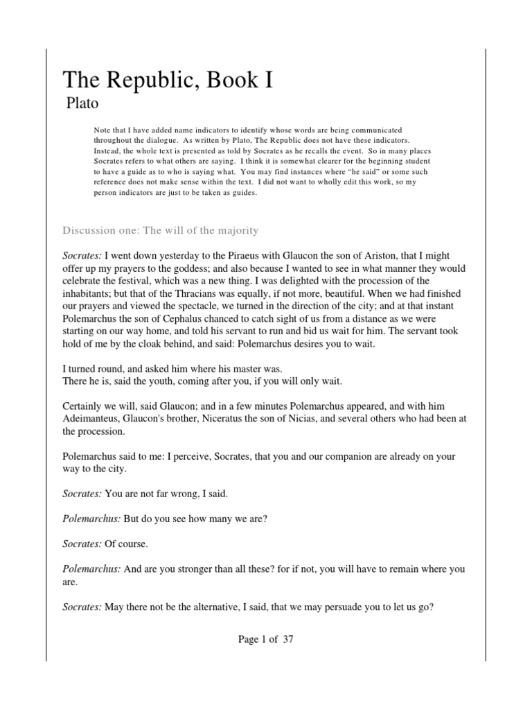 The Republic - Book One PDF | PDF | Socrates | Justice