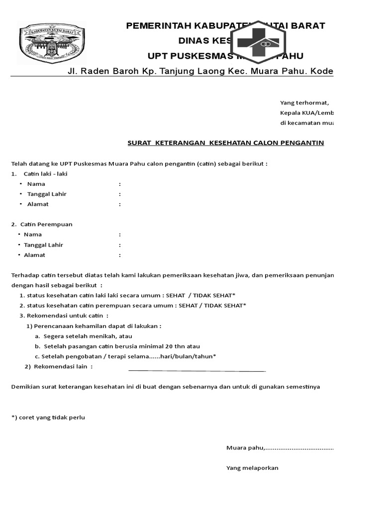 Surat Keterangan Sehat Catin | PDF