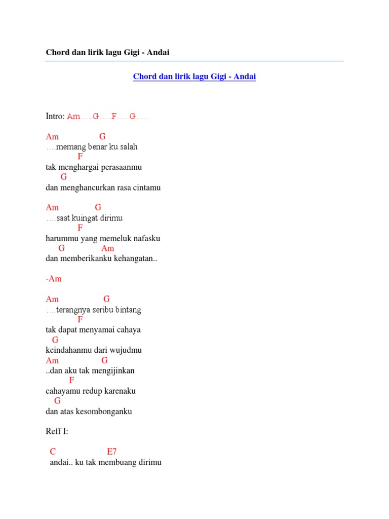 Chord Dan Lirik Lagu Gigi - Andai | PDF | Puisi