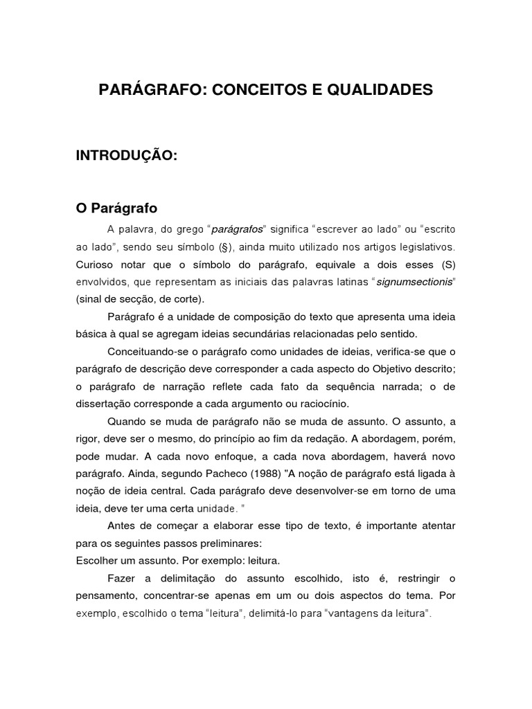 Parágrafo | Parágrafo | Palavra