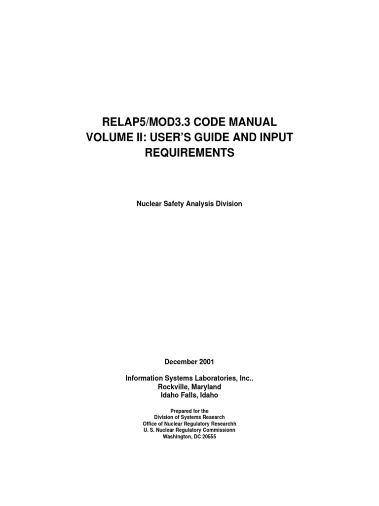 Relap5/Mod3.3 Code Manual Volume Ii: User'S Guide and Input Requirements | PDF | Fluid Dynamics ...