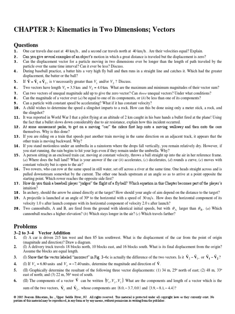 CHAPTER 3: Kinematics in Two Dimensions Vectors: Questions | Download Free PDF | Euclidean ...
