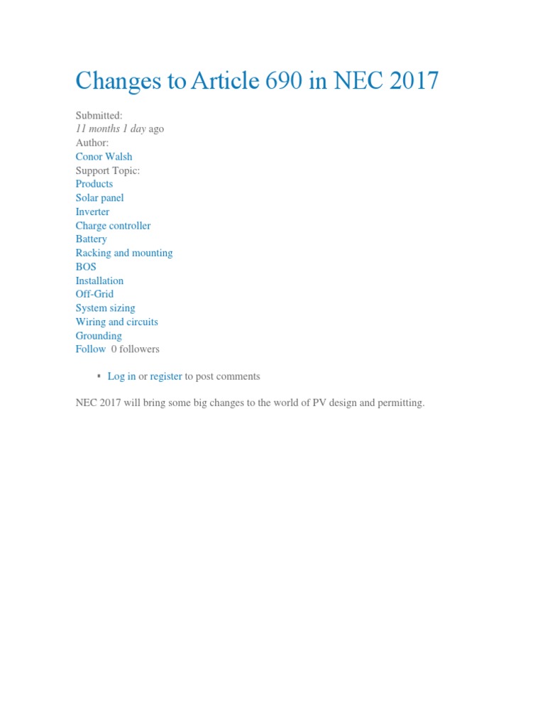 Changes To Article 690 in NEC 2017 | PDF | Photovoltaic System ...