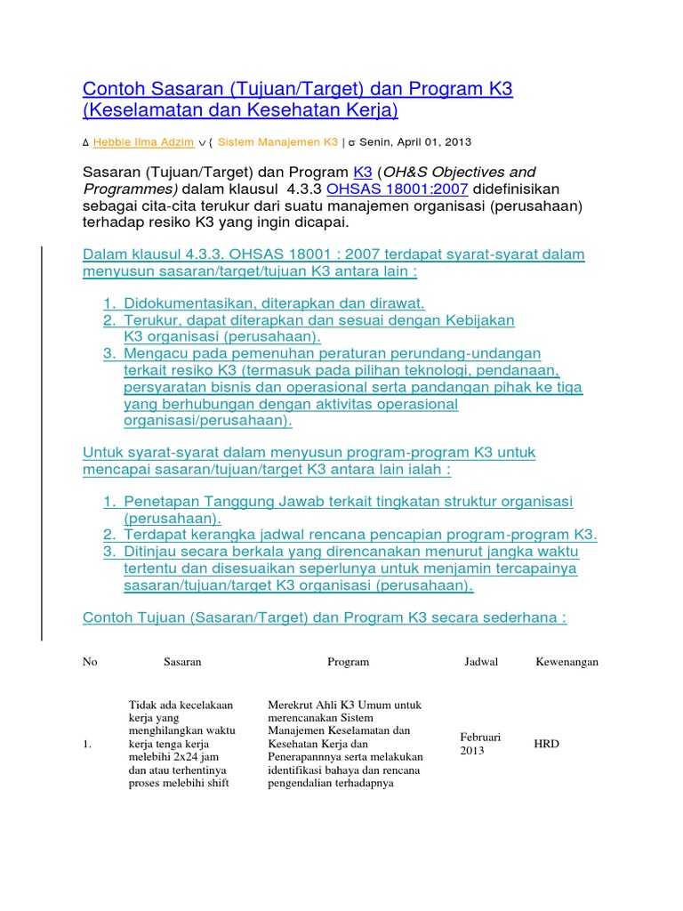 Contoh Sasaran | PDF