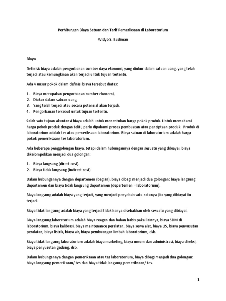 Perhitungan Unit Cost Di Laboratorium | PDF