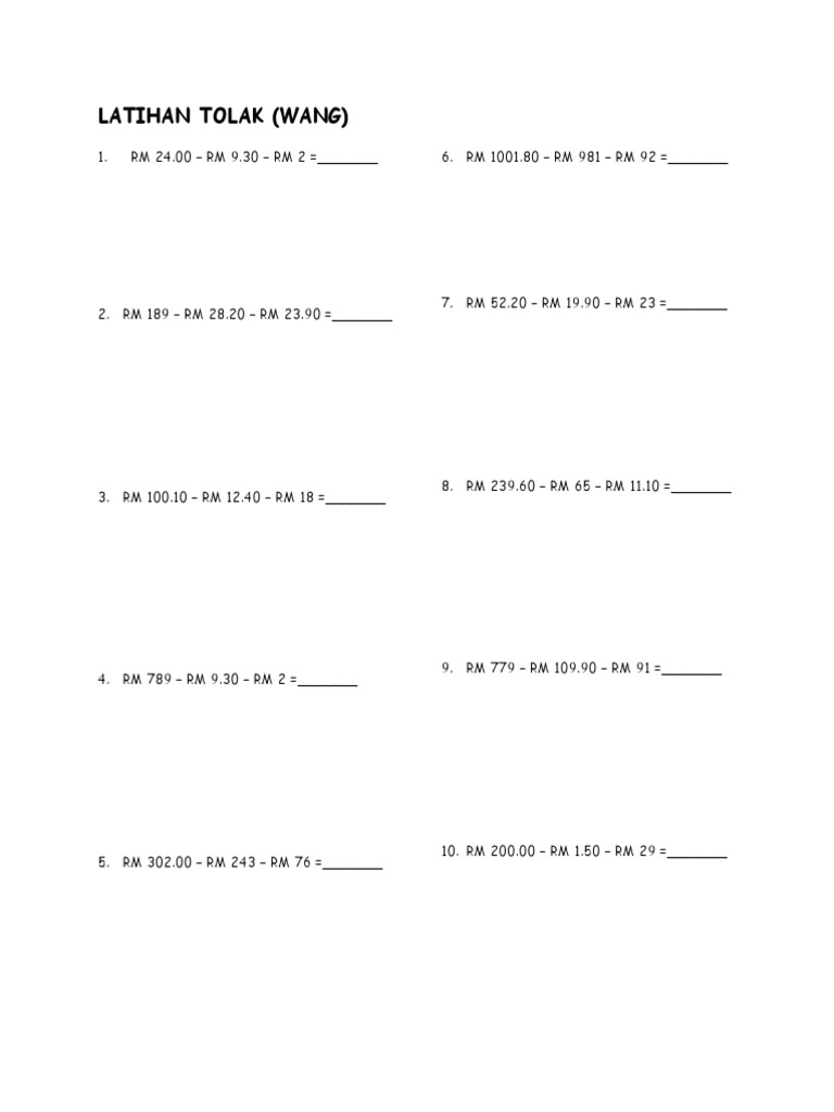 Malaysian Math Practice Problems: Subtraction and Division Word ...