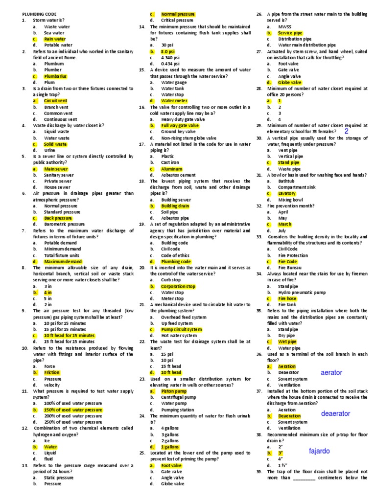 Plumbing Code Questions and Answers | PDF | Plumbing | Sanitary Sewer