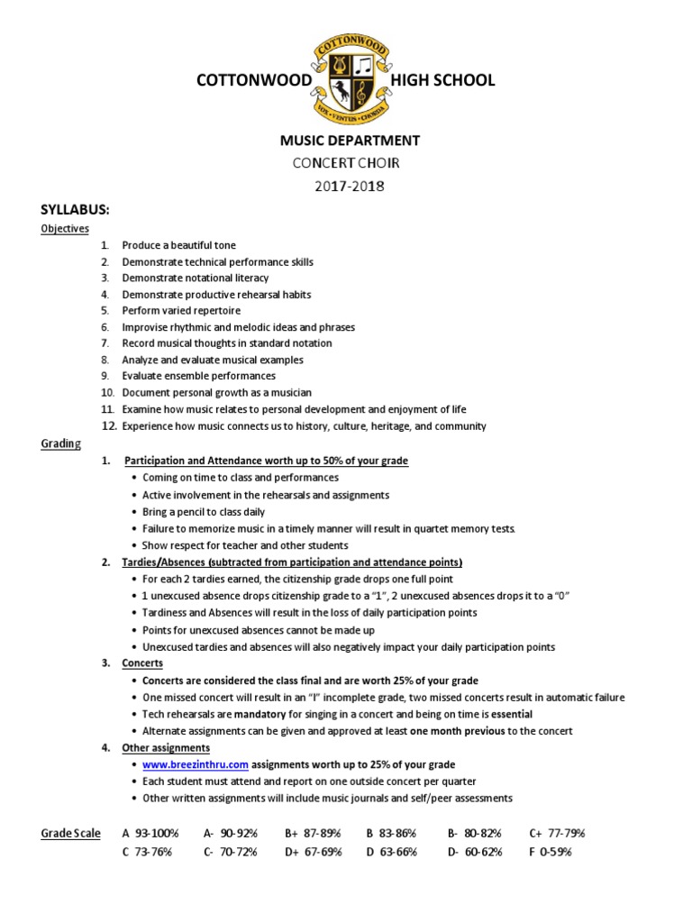 Cottonwood High Concert Choir Syllabus | PDF | Choir | Cognition