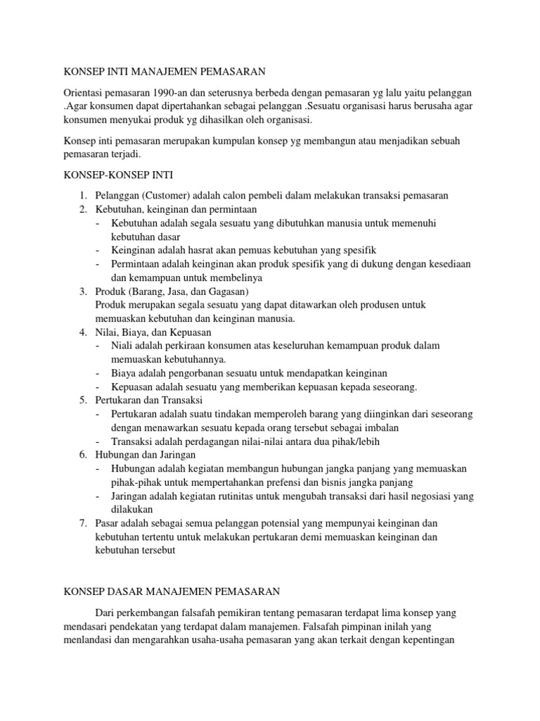 Konsep Inti Manajemen Pemasaran | PDF | Karier & Perkembangan