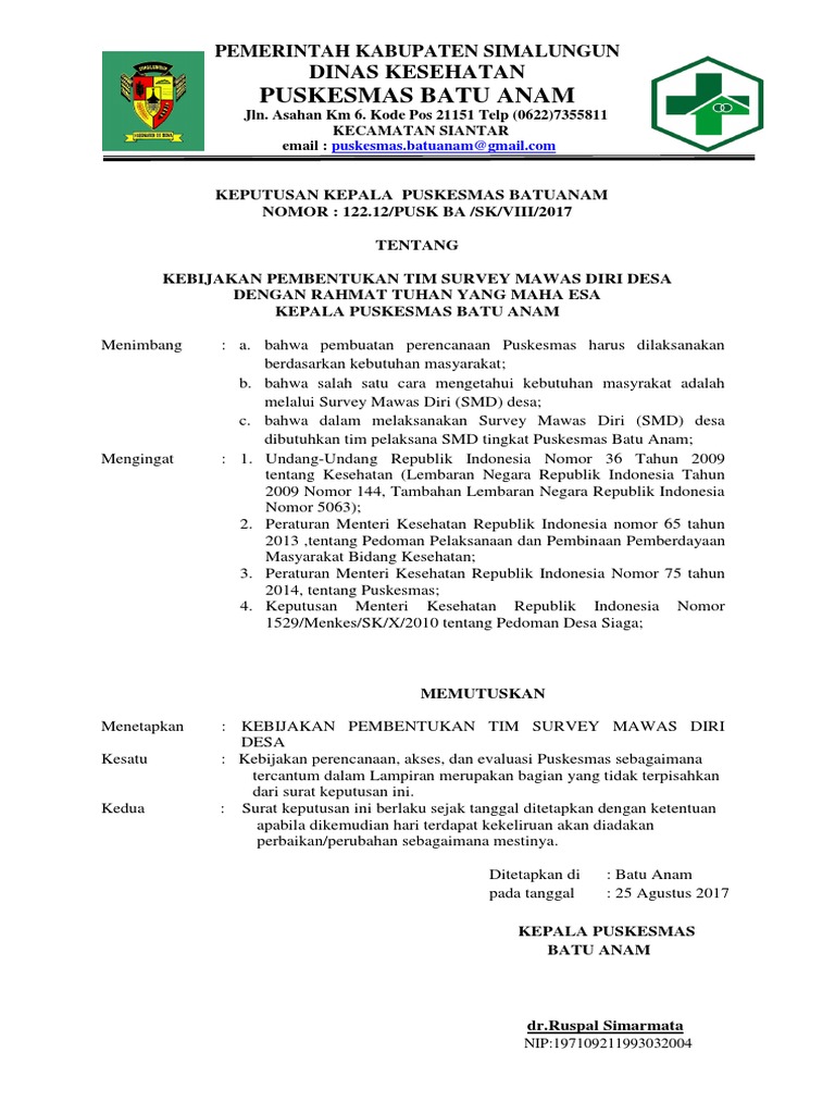 SK Tim SMD Puskesmas | PDF