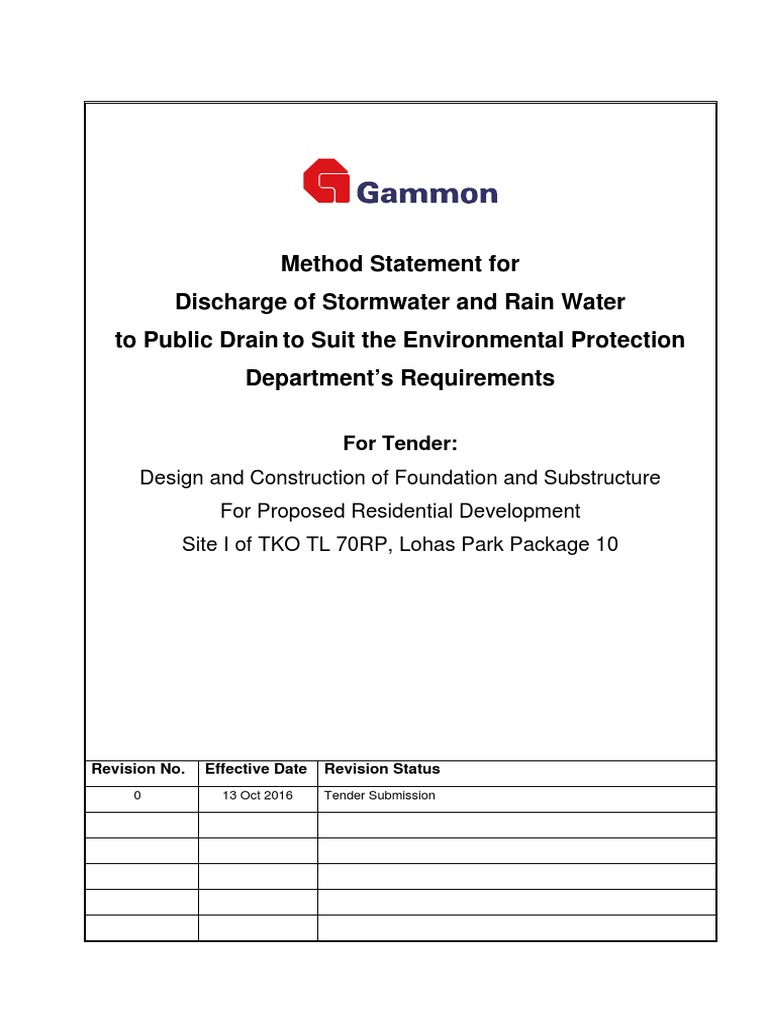 J) Method Statement For Discharge of Stormwater and Rain Water | PDF ...