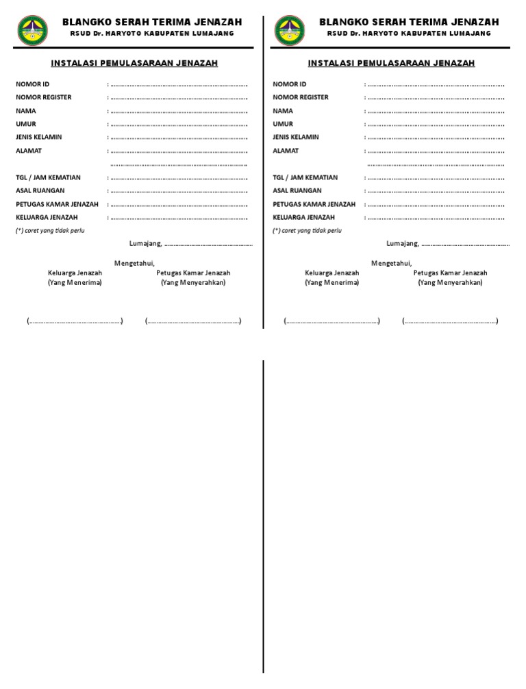 Blangko Serah Terima Jenazah | PDF