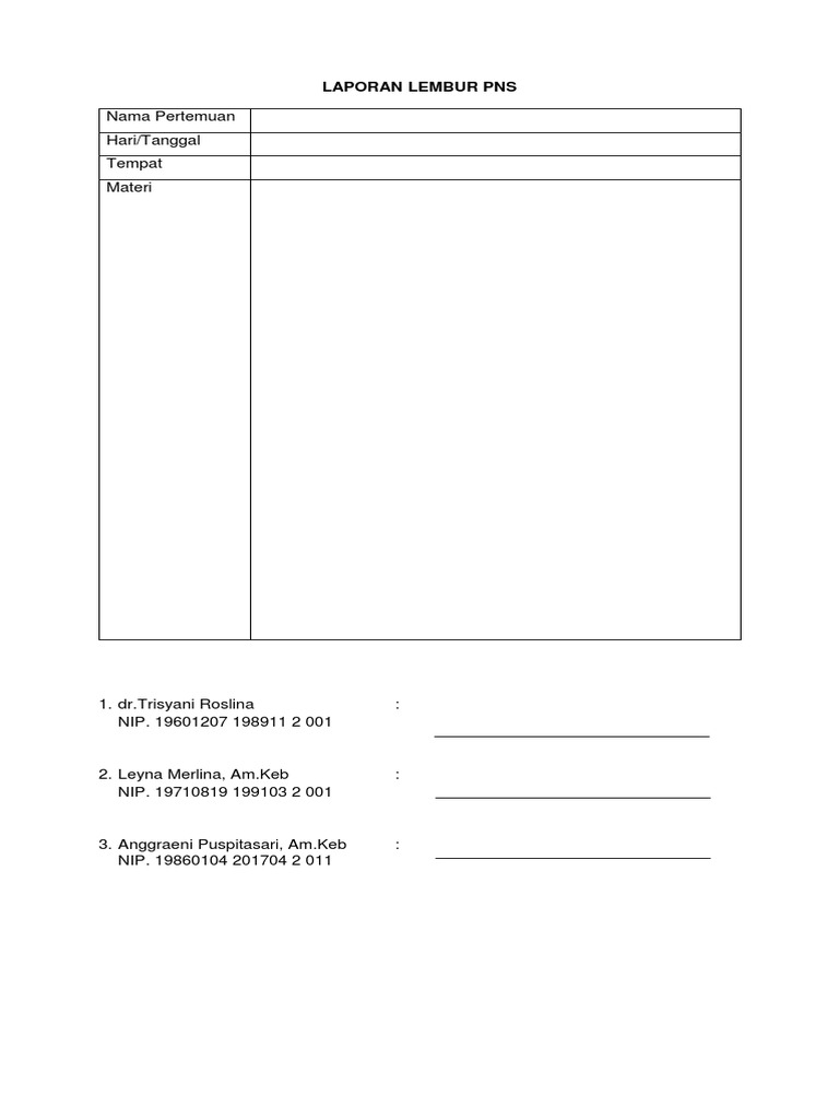 Form Laporan Lembur Pns | PDF