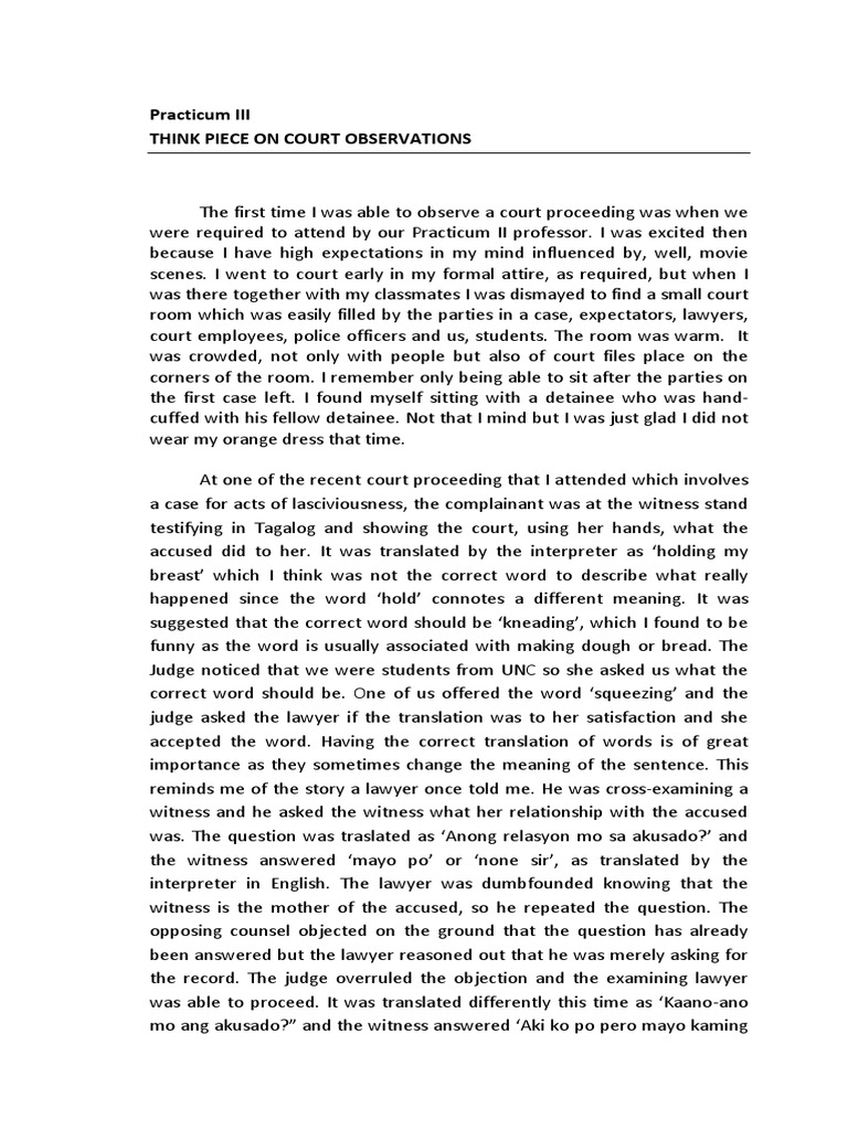 Think Piece Law Practicum | PDF | Cross Examination | Witness