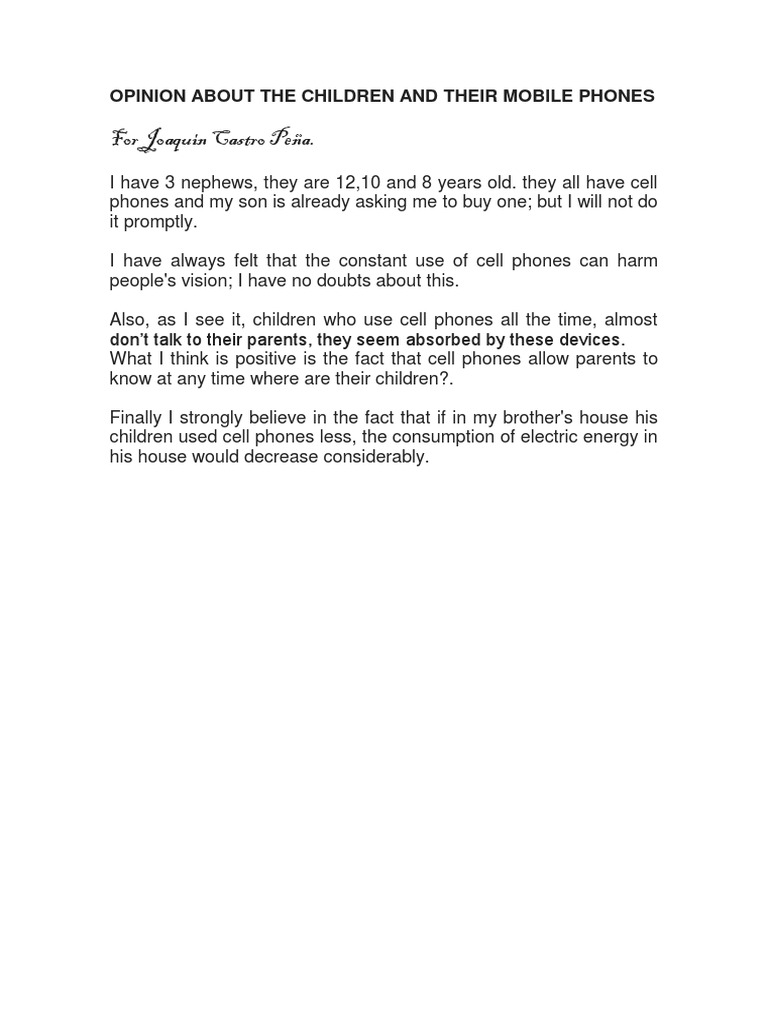 Opinion About The Children and Their Mobile Phones | PDF