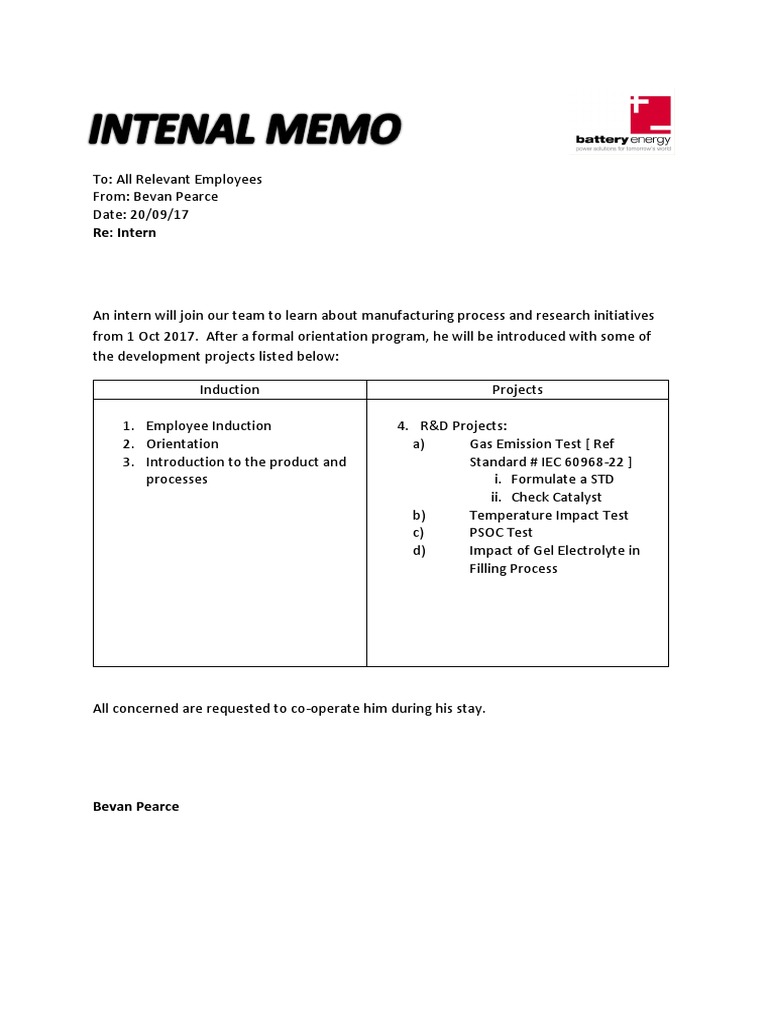 Memo Intern | PDF