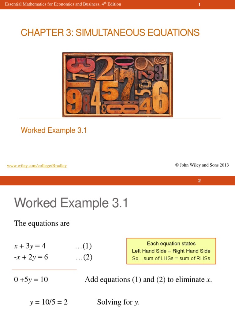 Chapter 3: Simultaneous Equations: Worked Example 3.1 | PDF | Teaching ...