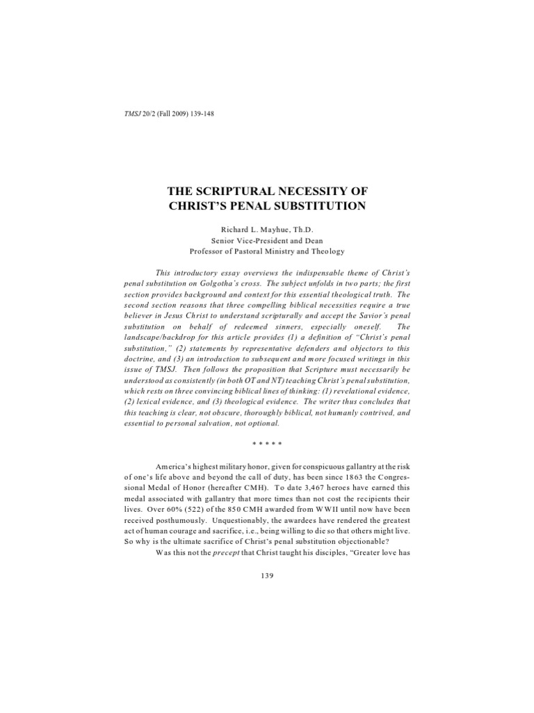 Christ's Penal Substitution Need | PDF | Atonement In Christianity | Jesus