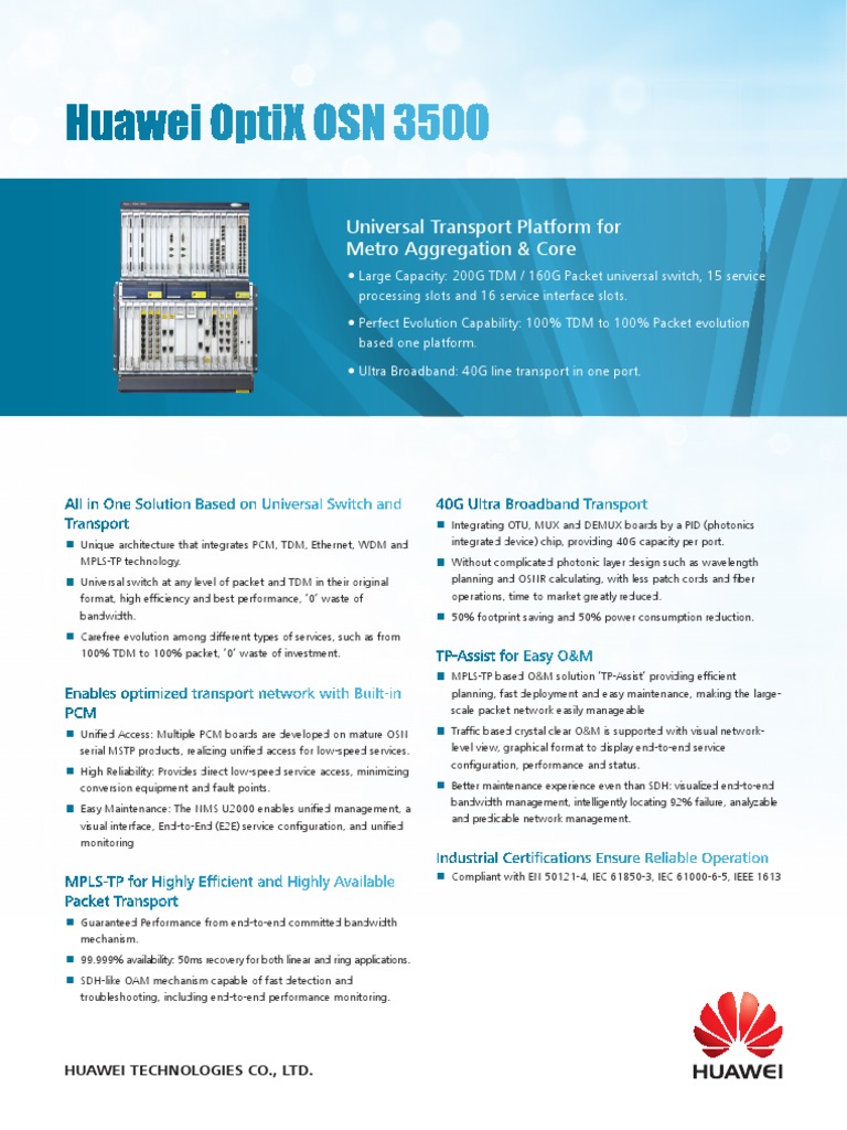Huawei Optix Osn 3500: Universal Transport Platform For Metro ...