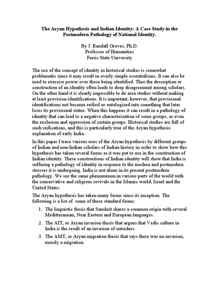 The Aryan Hypothesis and Indian Identity | Download Free PDF | Vedas ...