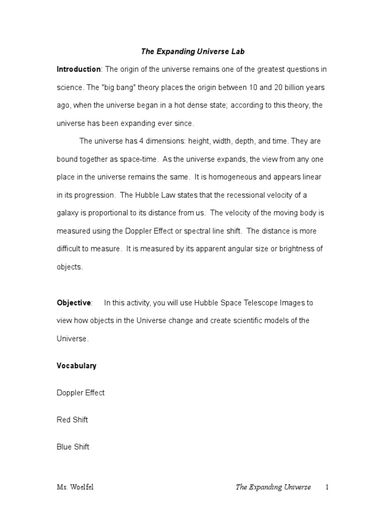 Hubbles Law LAb | PDF | Metric Expansion Of Space | Universe