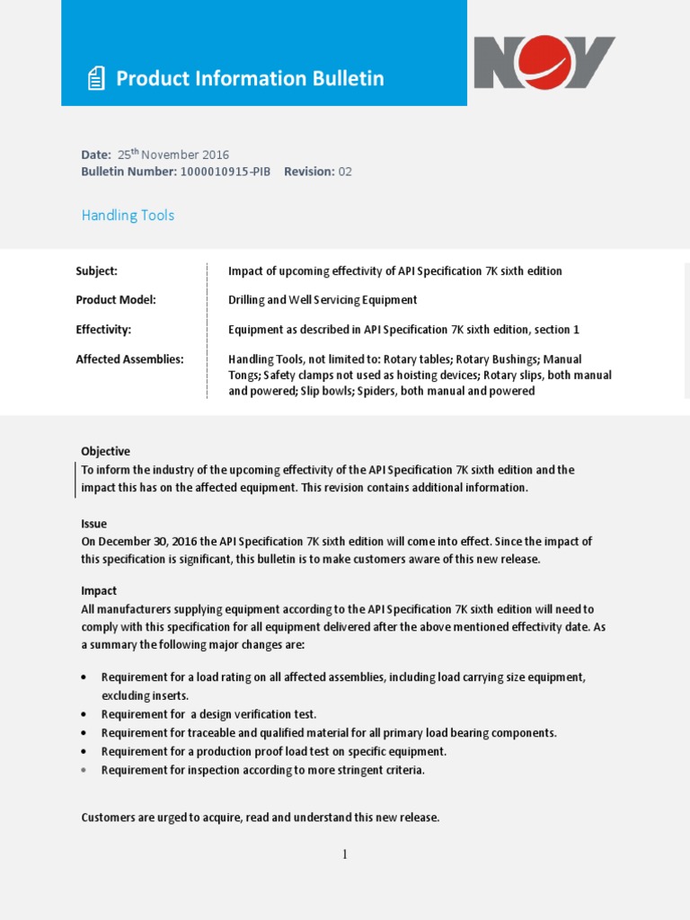 Product Information Bulletin: Handling Tools | PDF | Specification ...