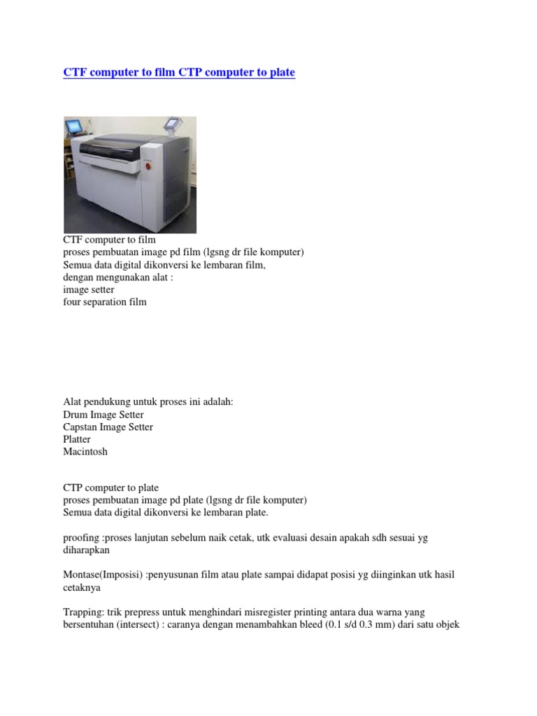 CTF Computer To Film CTP Computer To Plate | PDF