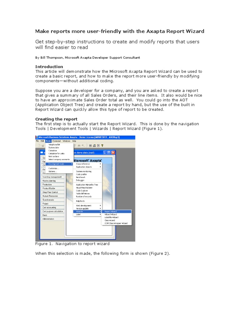 Using The Axapta Report Wizard Pdf Page Layout Summation