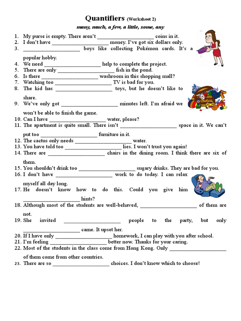 Quantifiers Many Much A Few A Little Some Any 2 Grammar Drills 98297 | PDF