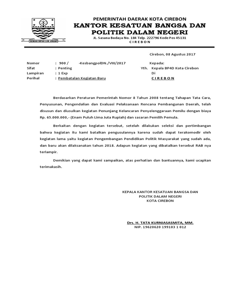 Surat Pembatalan Kegiatan | PDF