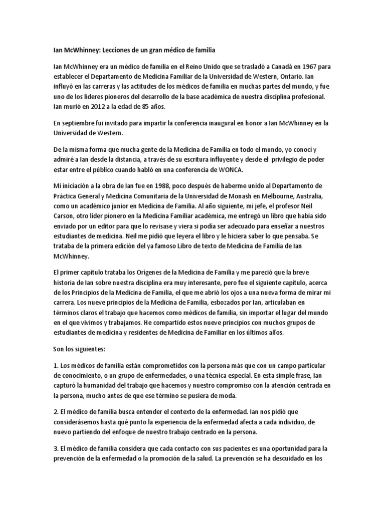 Ian McWhinney | PDF | Medicina Familiar | Médico general