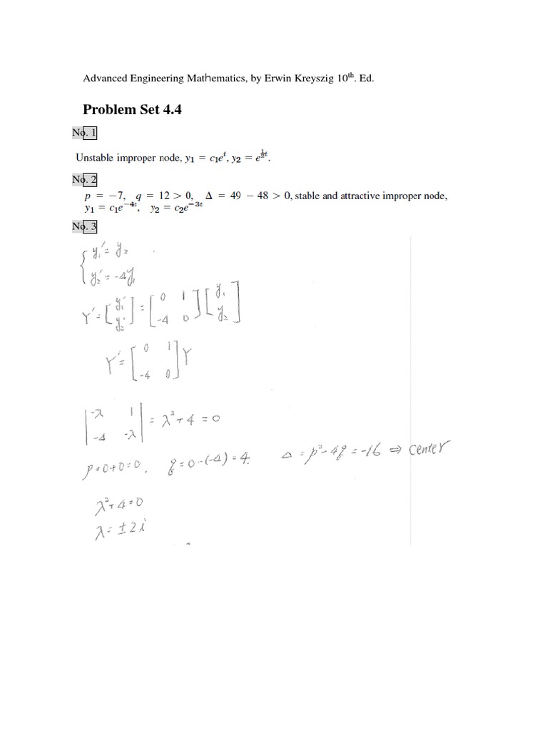 Problem Set 4.4: Advanced Engineering Mathematics, by Erwin Kreyszig 10 ...