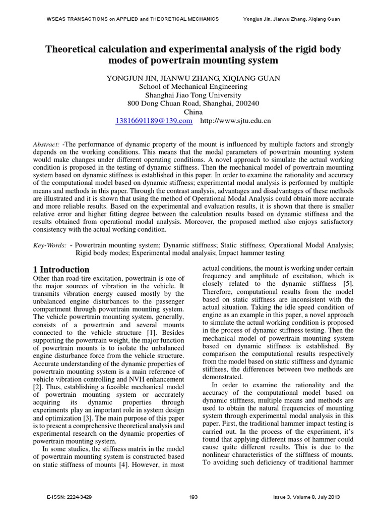 Theoretical Calculation and Experimental Analysis of The Rigid Body ...