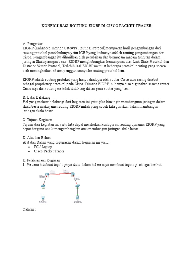 Konfigurasi Routing Eigrp Di Cisco Packet Tracer | PDF