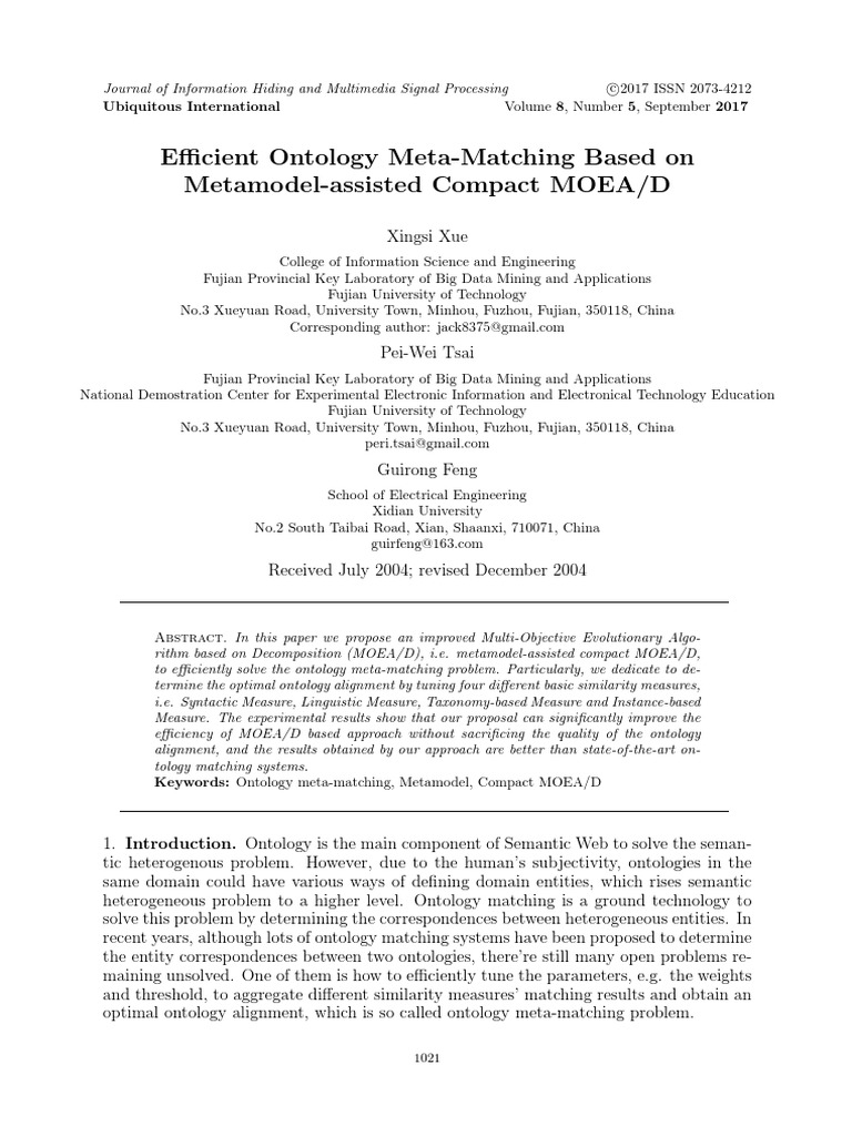 Efficient Ontology Meta-Matching Based On Metamodel-Assisted Compact MOEA/D | PDF | Normal ...