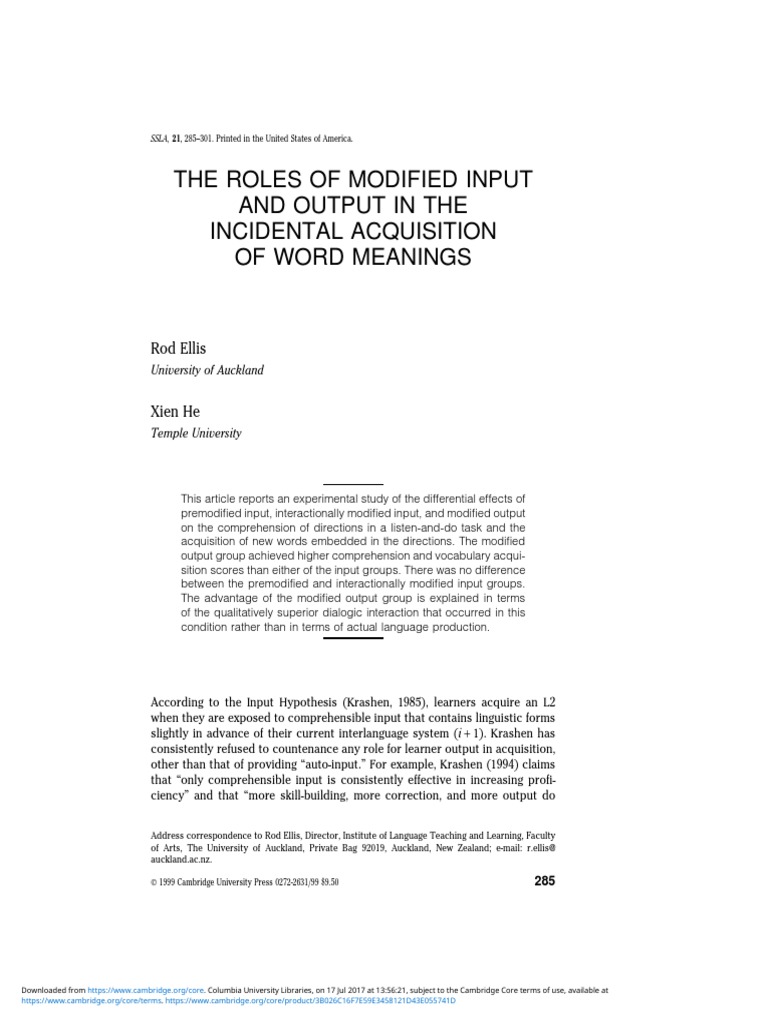 The Roles of Modified Input and Output in The Incidental Acquisition of Word Meanings | PDF ...