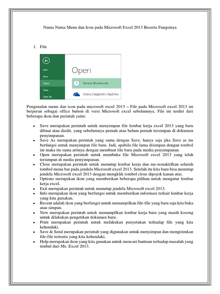 Nama Nama Menu Dan Icon Pada Microsoft Excel 2013 Beserta Fungsinya | PDF