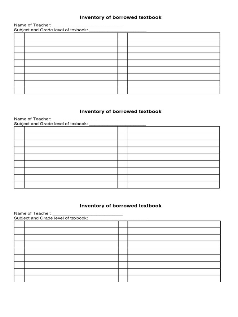 Borrowed Textbook Inventory Template | PDF