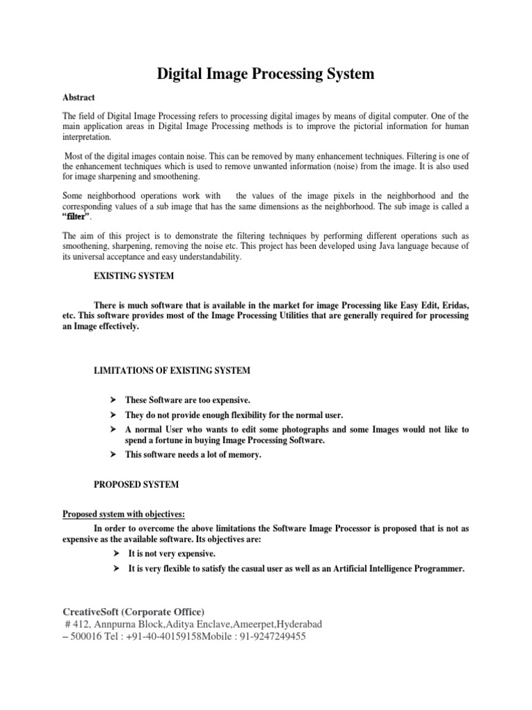 Digital Image Processing System Abstract | PDF | Image Editing | Digital Image