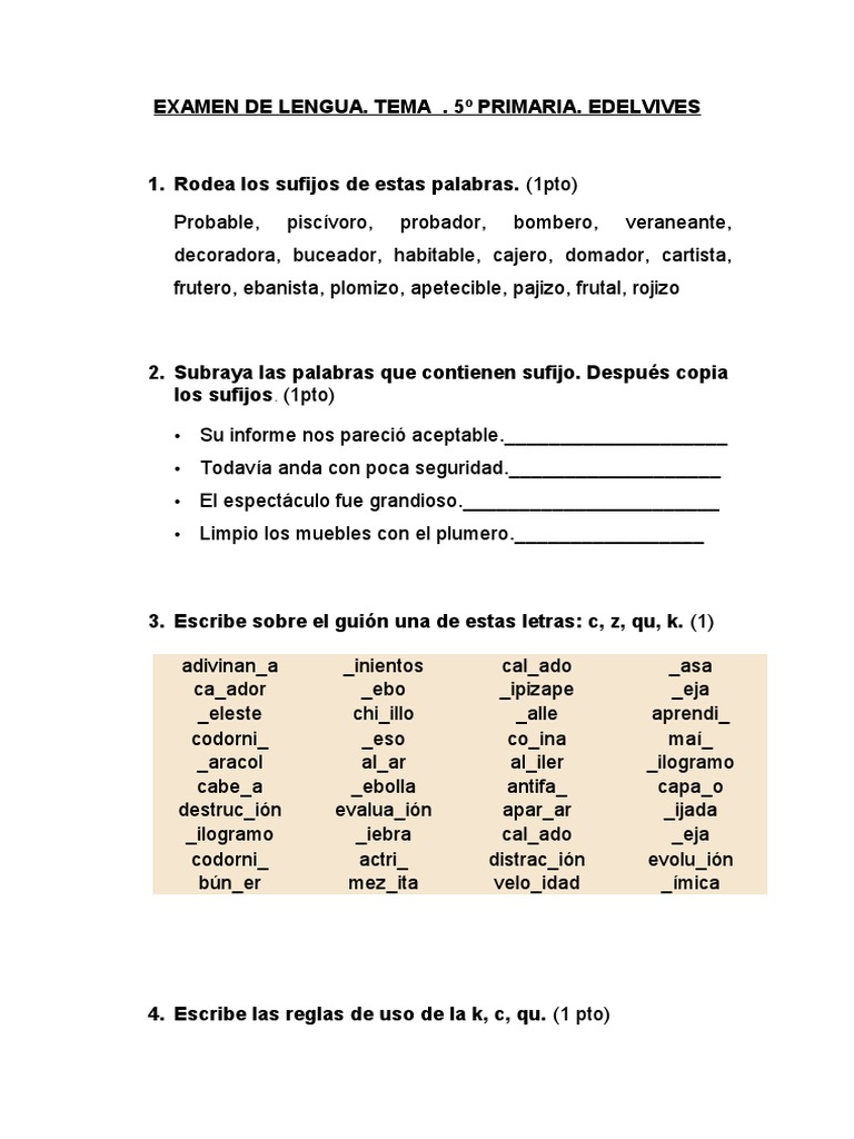 Examen de Lengua Tema 5º Primaria Edelvives | PDF | Idiomas