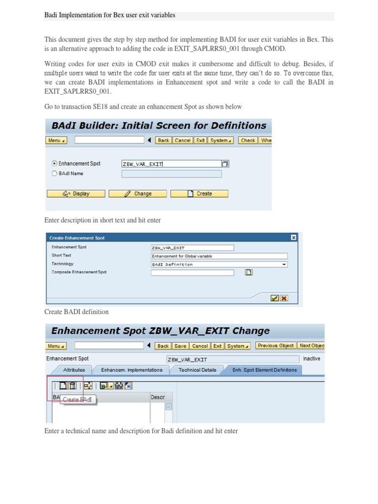 Badi Implementation For Bex User Exit Variables | PDF | Class (Computer Programming) | Object ...
