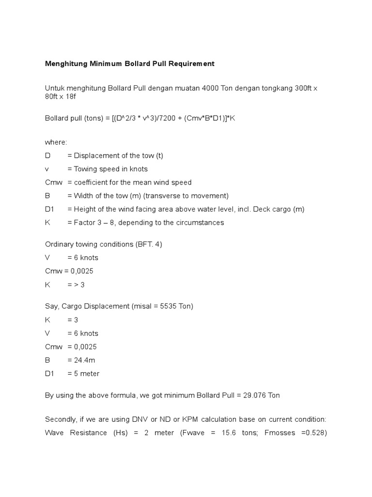 Minimum Bollard Pull Calculation Guide | PDF | Transport | Nature