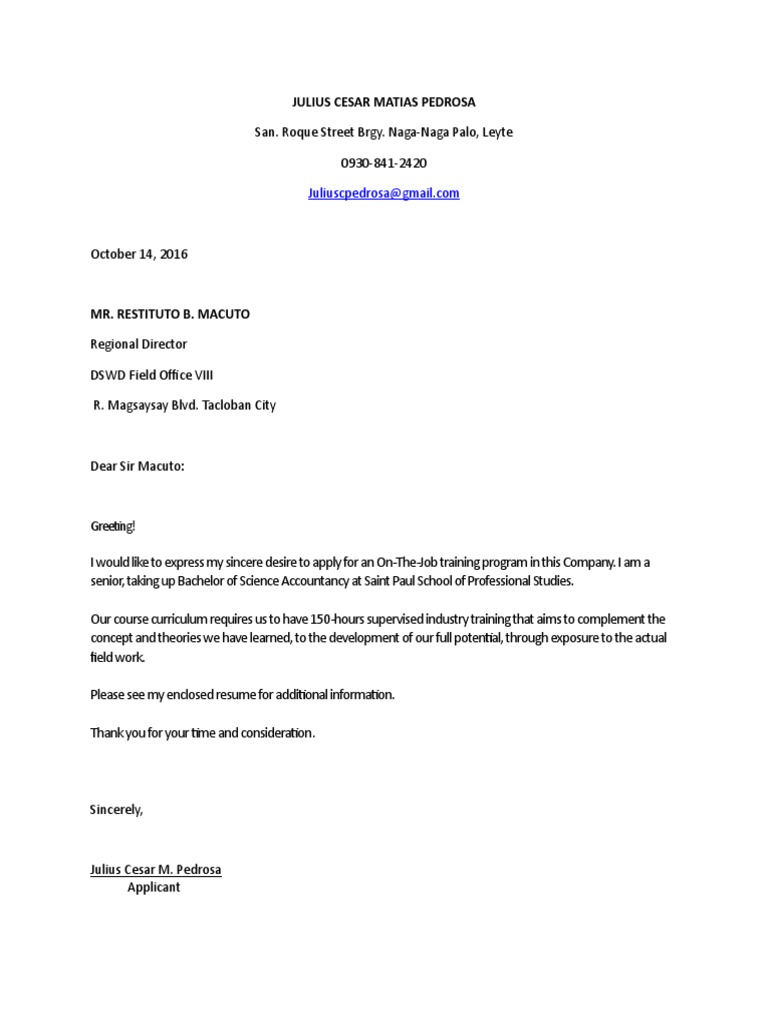 Application for On-The-Job Training | PDF