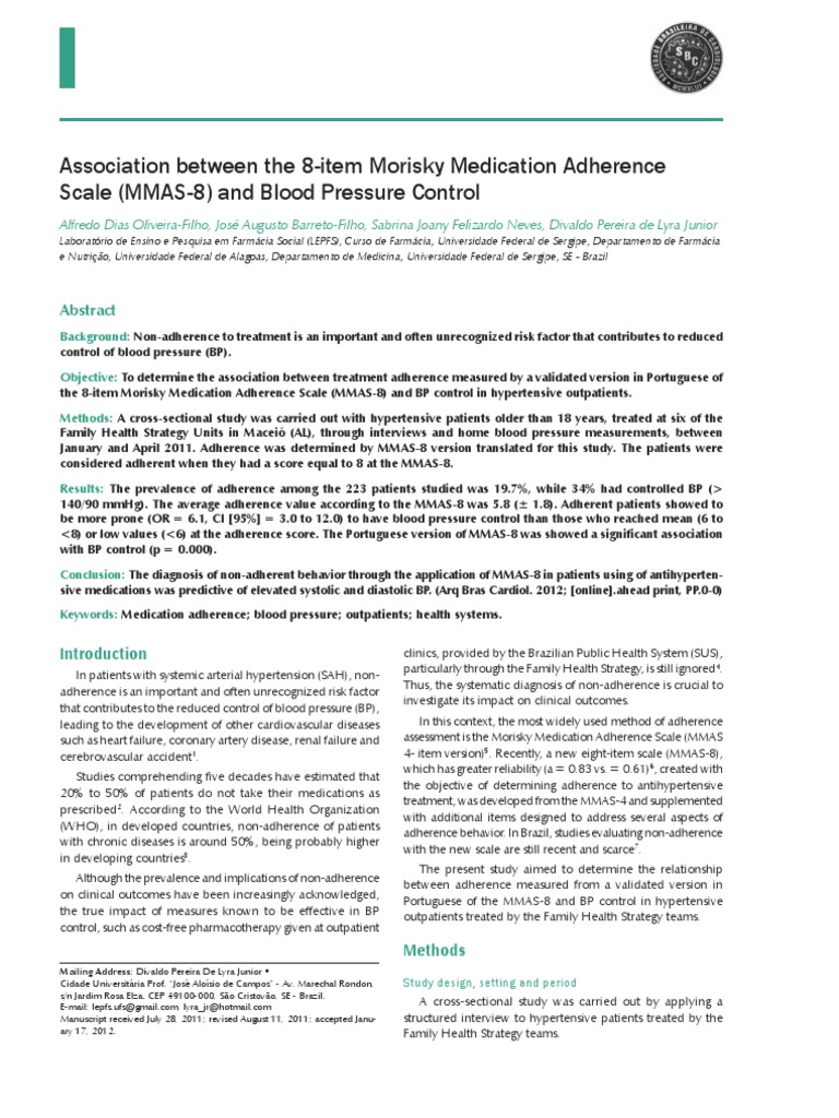 Association Between The 8-Item Morisky Medication Adherence Scale (MMAS ...