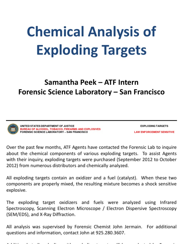 Exploding Targets Chemical Analysis | PDF | Bureau Of Alcohol | Chemistry