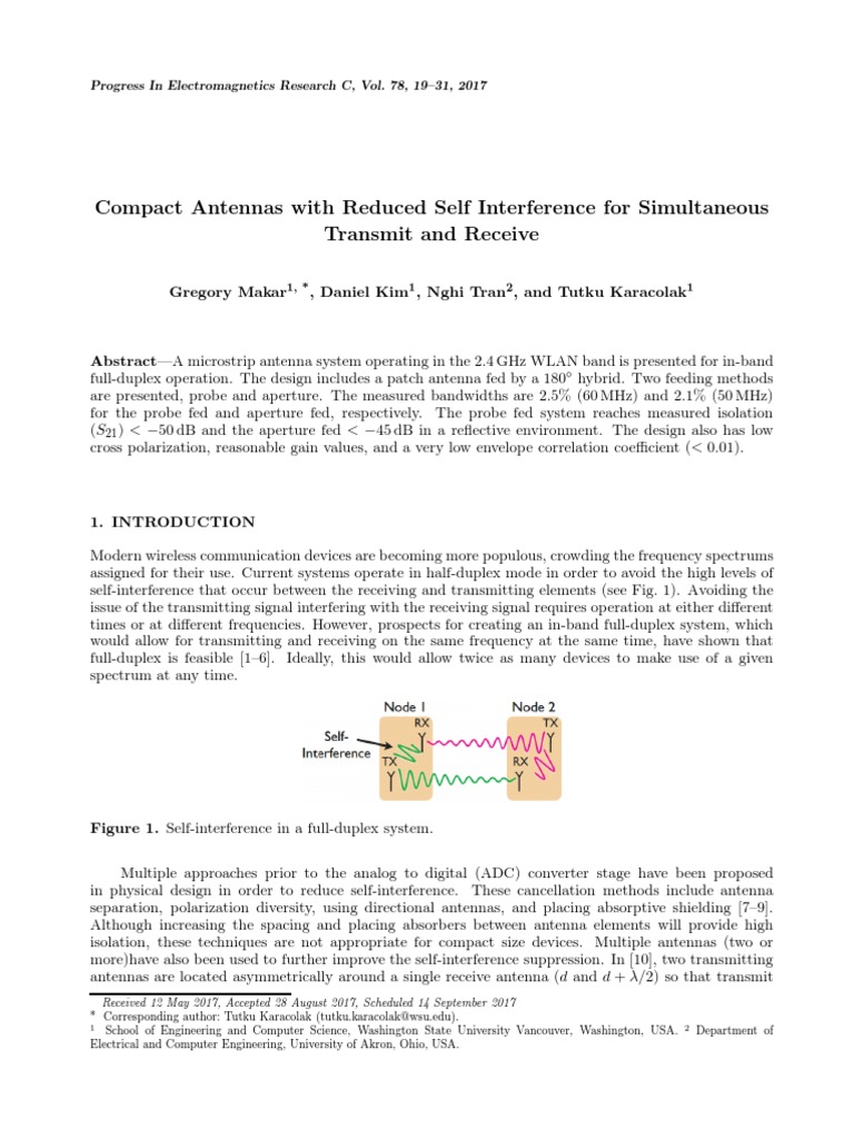 Compact Antennas With Reduced Self Interference For Simultaneous ...