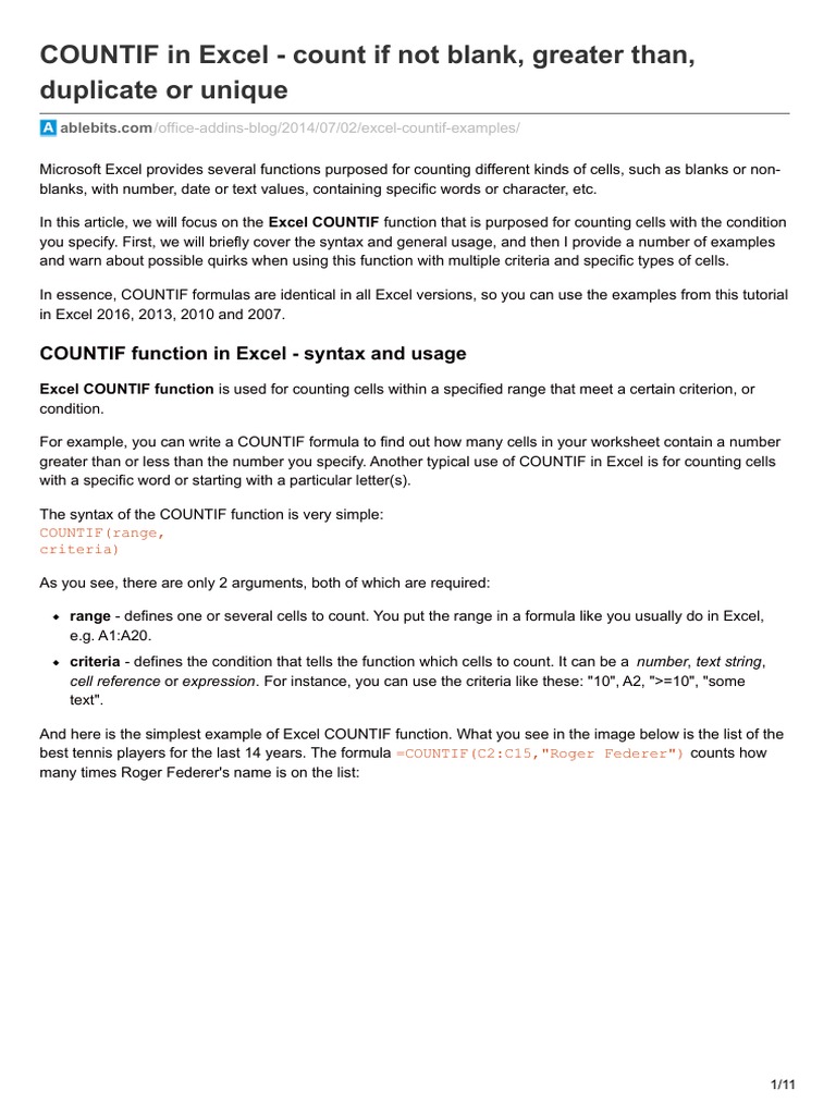 COUNTIF in Excel - Count If Not Blank Greater Than Duplicate or Unique | PDF | Microsoft Excel ...