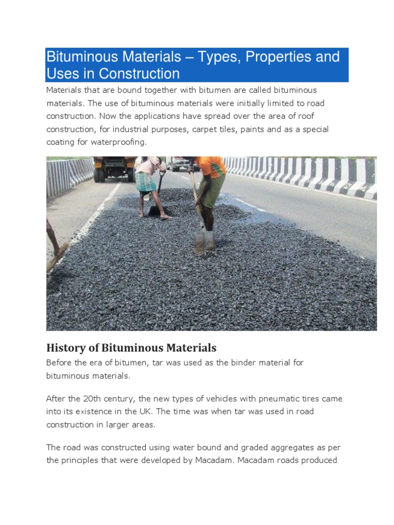 Bituminous Materials – Types, Properties and Uses in Construction ...
