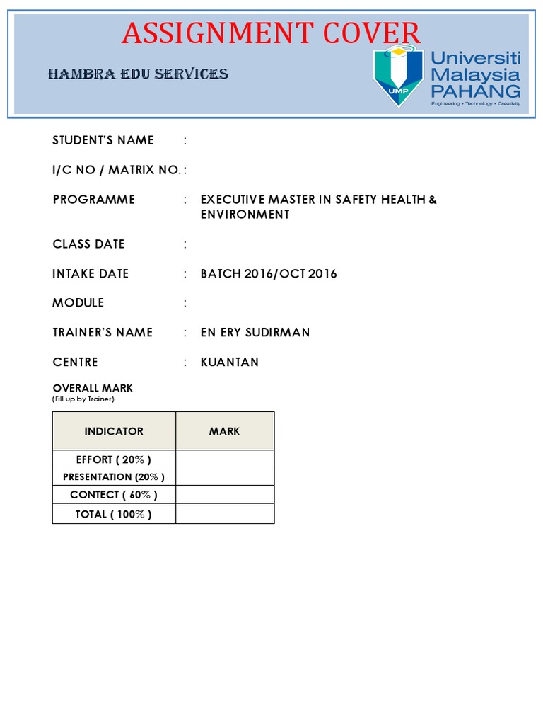 Ump-Assignment Cover Emshe - Contoh | PDF