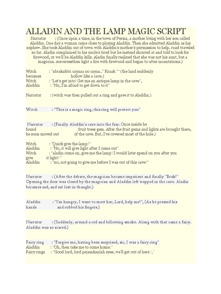 Alladin And The Lamp Magic Script Pdf